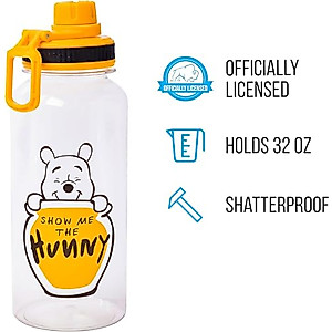 Silver Buffalo Winnie the Pooh Show Me The Hunny Twist Spout Plastic Water Bottle with Stickers You Stick Yourself, 32 Ounces