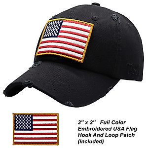 Antourage American Flag Hat for Men and Women | Vintage Baseball Tactical Hat Cap with USA Flag + 2 Patriotic Patches ((11) Black)