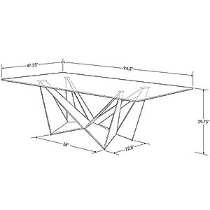 ZURI Modern Serra 94" Dining Table - Clear Glass with Polished Stainless Steel Base