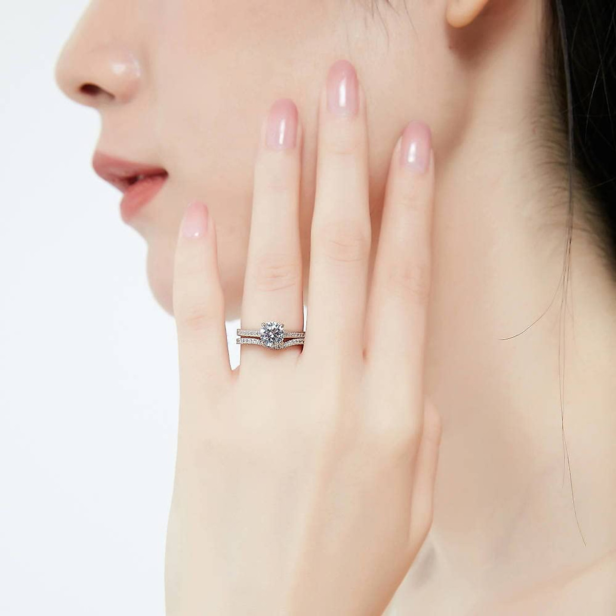 BERRICLE Sterling Silver Solitaire Wedding Engagement Rings 1 Carat Round Cubic Zirconia CZ Ring Set for Women, Rhodium Plated Size 9.5