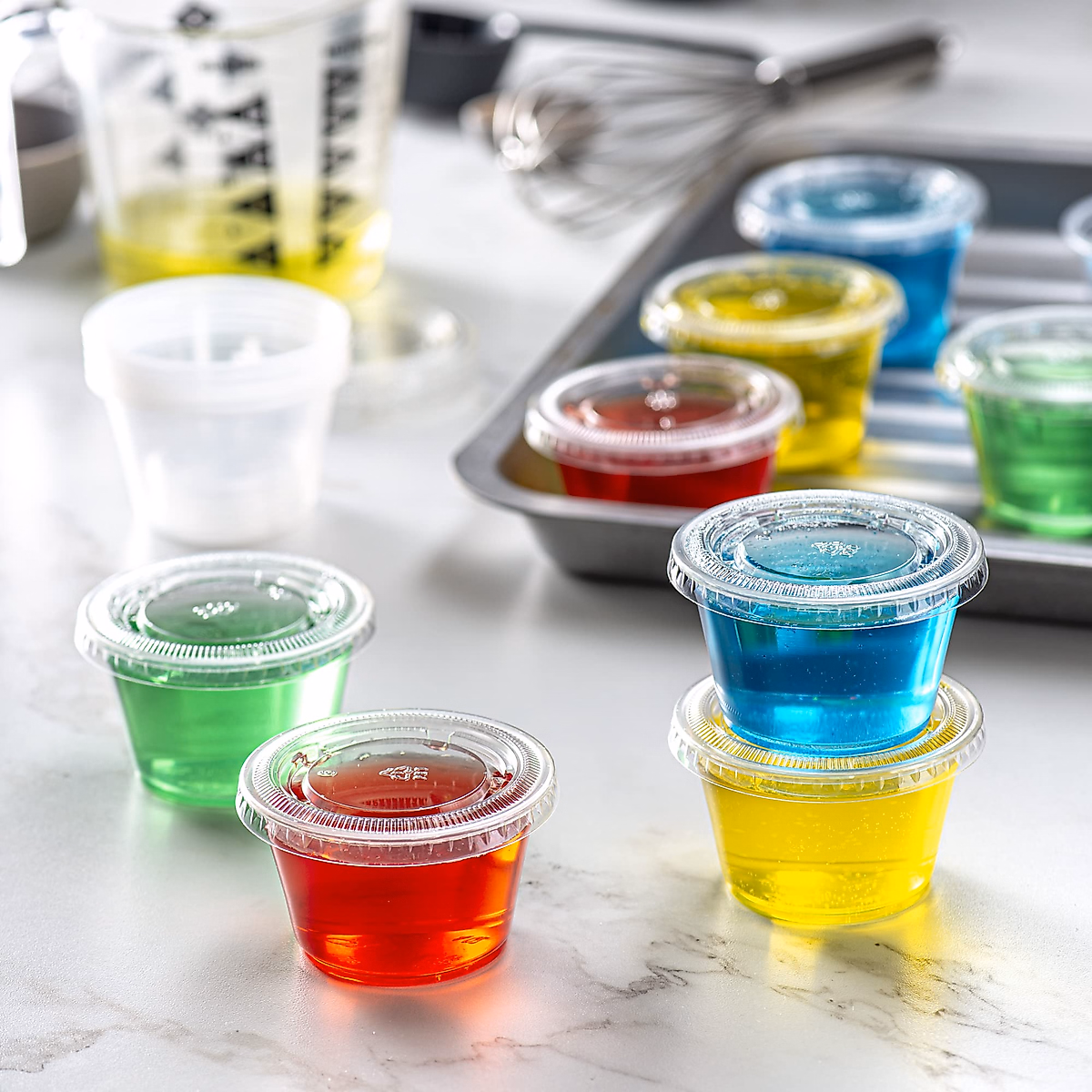 Pantry Value [4 oz. - 200 Count Clear Disposable Plastic Portion Cups with Lids - Small Plastic Condiment Containers for Sauce, Salad Dressings & Portion Control