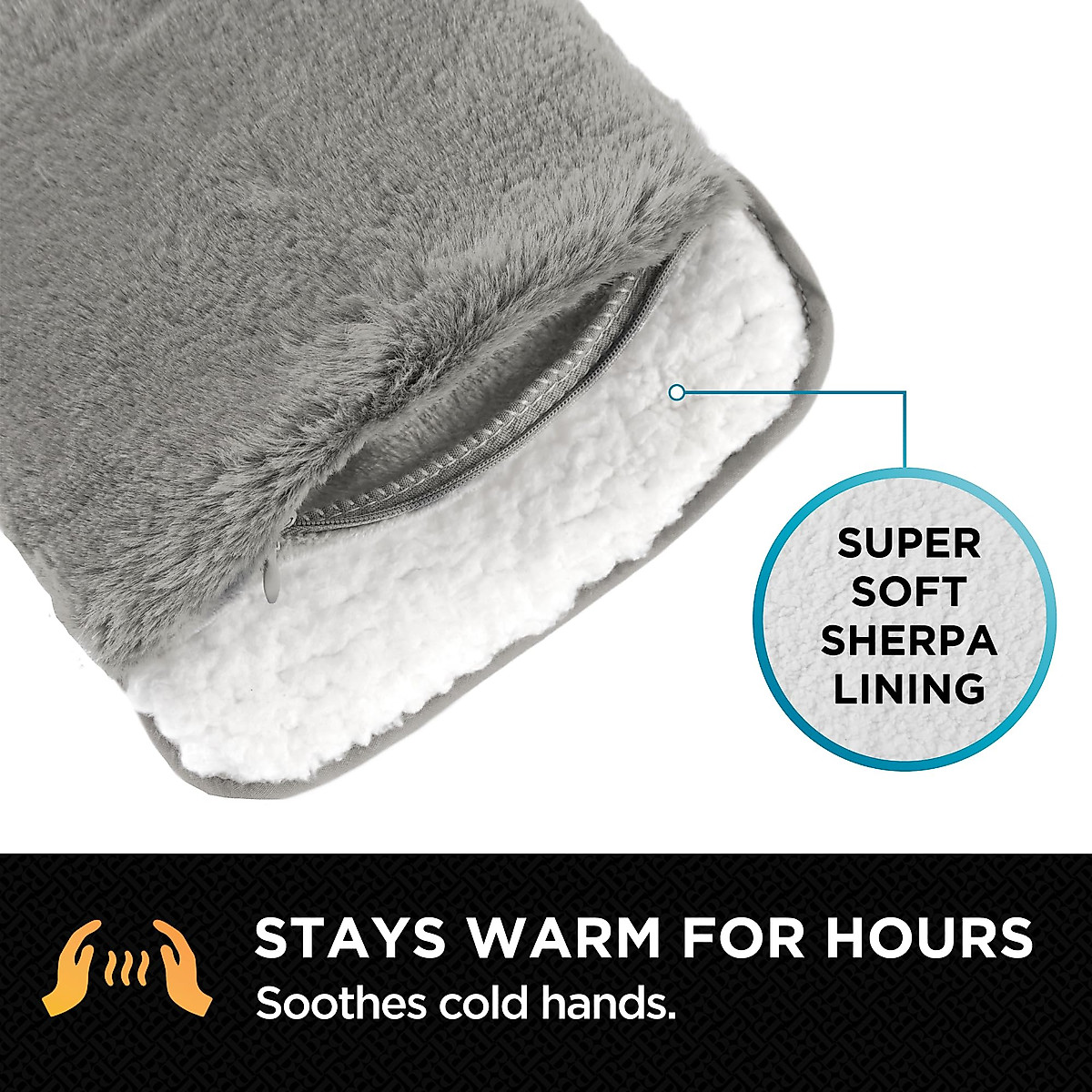 Brookstone Faux Fur Hand Warmer | Soothe Cold Hand Muff with Microwavable Gel Pack for Long Lasting Heat | Cozy Sherpa & Plush Lining for Ultimate Comfort | Hand Muffs for Women & Men | 100% polyester