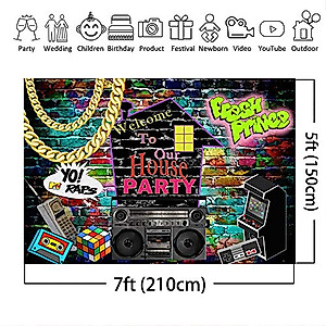 Mocsicka Hip Hop Graffiti Theme Photography Backdrops 80's 90's Colorful Brick Wall Photo Booth Vinyl Retro Music Rock Punk Party Banner Decorations Studio Props (7x5ft)