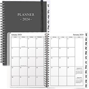 Veiai 2024 Planner,January - December, Wirebound,Weekly and Monthly with Monthly Tabs Planner, Frosted Cover,6.5"x8.5", Twin-Wire Binding Calendar Notebook (Black)