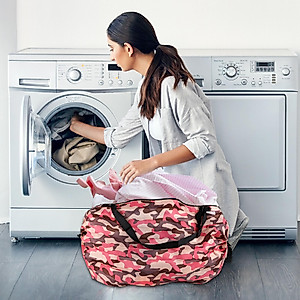 evron Reusable Travel Grocery Bags,Travel Laundry Bag,Dirty Clothes Organizer,Shopping Bag,Duffle Bag,Foldable Tote Bags (Pink Camo)