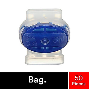 3M Scotchlok Electrical IDC (Insulation Displacement Connector) 314-BOX, Pigtail, Self-Stripping, Moisture-Resistant, Blue, 22-14 AWG (solid/stranded), Pack of 50