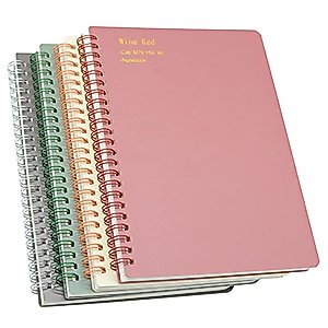 Yansanido Spiral Notebook, 4 Pcs 4 Color A5 Thick Plastic Hardcover 7mm College Ruled Paper 80 Sheets (160 Pages) Journal for School and Office Supplies (4 Pcs A5)