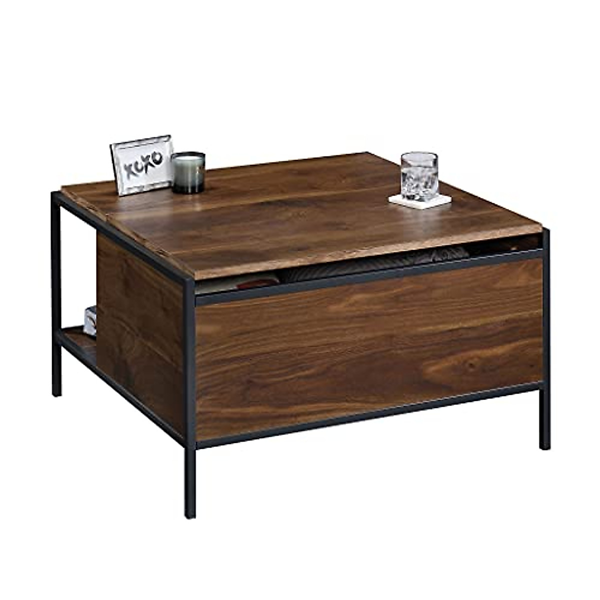 Sauder Nova Loft Coffee Table, L: 33.07" x W: 32.28" x H: 19.09", Grand Walnut Finish