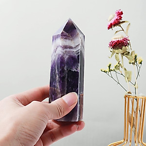 Runyangshi Dream Amethyst Wand 4.72"-5" Crystals Tower 6 Faceted Single Point Crystal Healing Crystal for Meditation Reiki Home Decor Gift