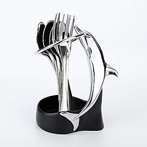DOITOOL 3PCS Forks and Spoons Silverware Set with Organizer, Stainless Steel Silverware Set Tableware Dinnerware with Creative Dolphin Base Holder