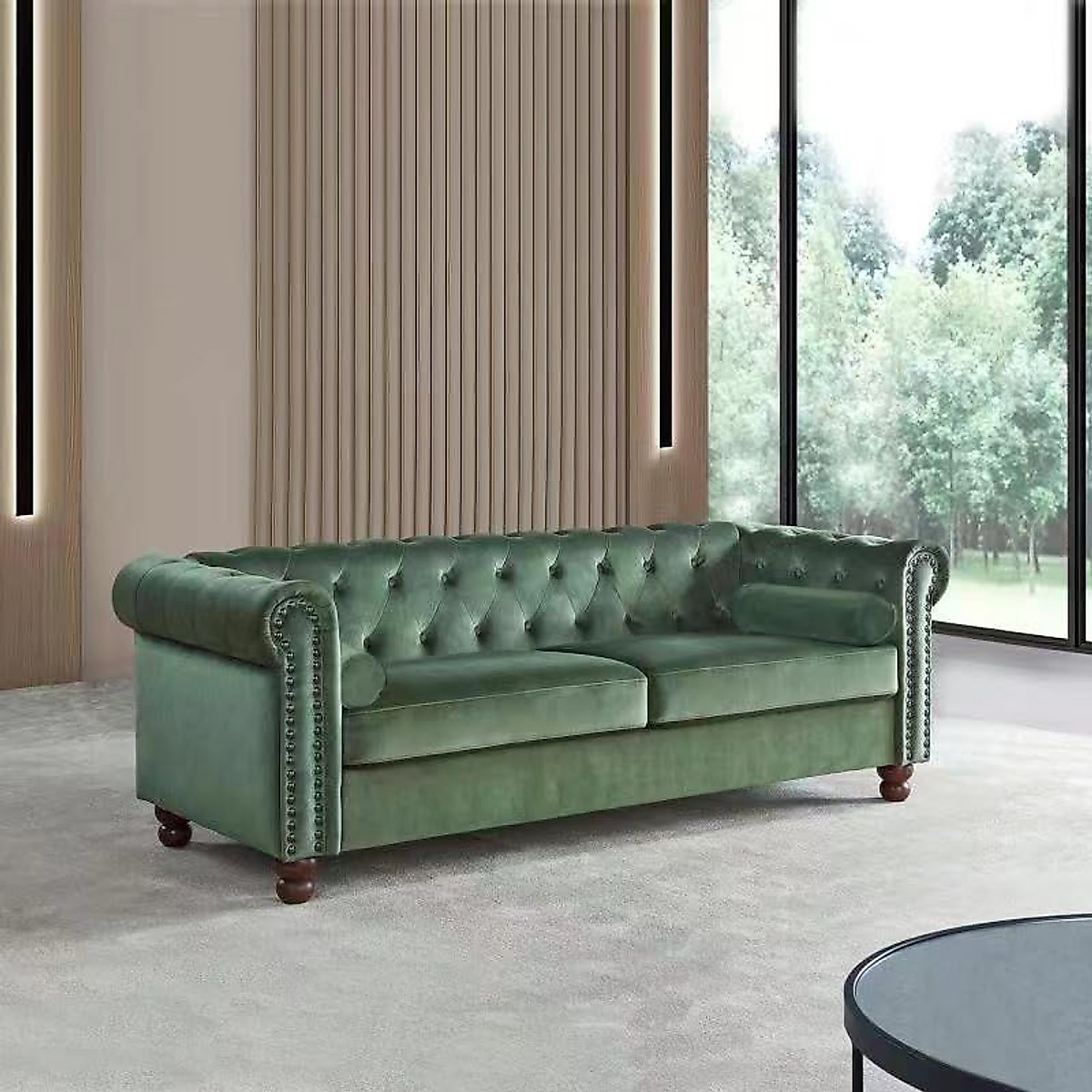 WILLIAMSPACE 80" Classic Chesterfield Sofa Couch for Living Room, 3 Seater Tufted Sofa with Scroll Arms, Upholstered Couch Furniture for Apartment Office, Fabric (Green)