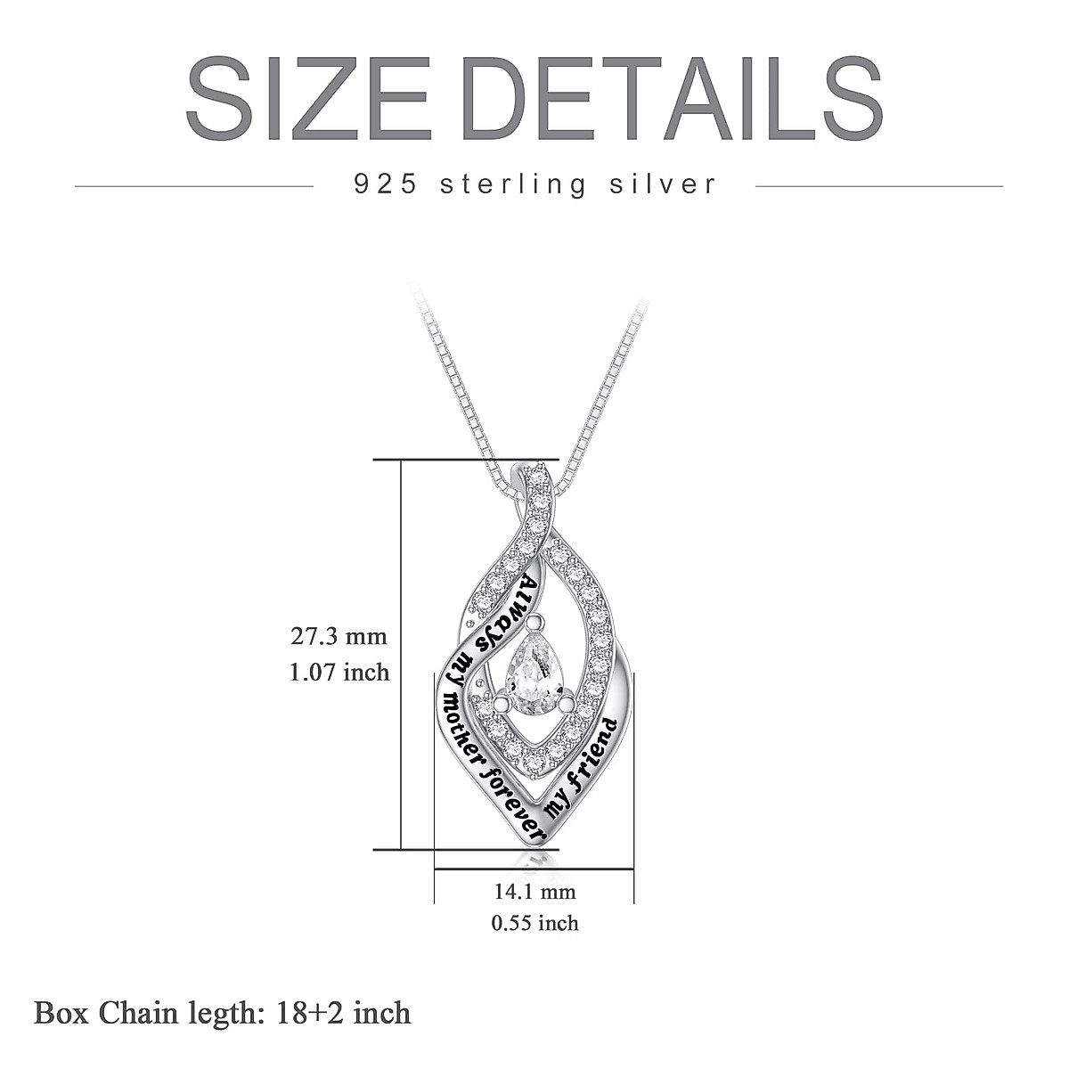 OCJ Mom Necklace 925 Sterling Sliver Always My Mother Forever My Friend Pendant Necklace Jewelry Birthday Christmas Gifts for Mom Mother Women