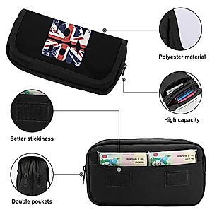 I Love London UK Flag Pencil Case with Two Large Compartments Pocket Big Capacity Storage Pouch Pencil Bag for School Teen Adult