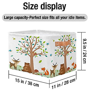 Funky Qiu Storage Basket Cube Woodland Animal,Large Collapsible Toys Storage Box Bin Cute Deer Fox Bear,Laundry Organizer for Closet Shelf Nursery Kids Bedroom,15x11x9.5 in,1 Pack