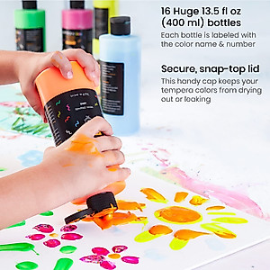 Arteza Kids Tempera Paint, Set of 16 Colors Coloring Puzzle Kit, Art Supplies for Painting, School Projects, and Crafting