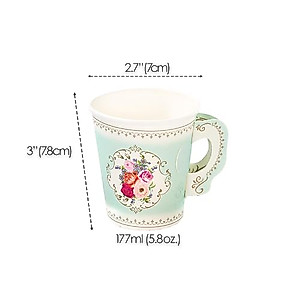 Talking Tables TS6-CUPSET Disposable Truly Scrumptious Party Vintage Floral Tea Cups and Saucer Sets, Mint Green