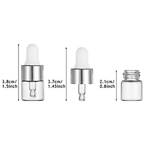 ZbFwmx 20Pack Set 1ML Glass Bottles with Glass Eye Dropper Dispenser for Sample Vial Small Essential Oil Bottle with Glass Eye Dropper, Colognes & Perfumes (Sliver-Clear)