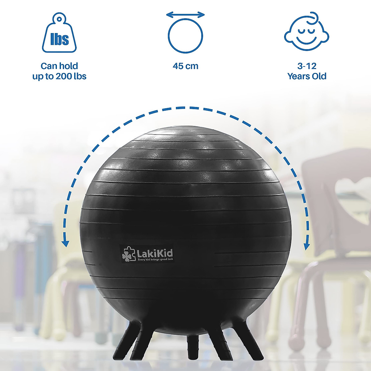 Balance Ball Chairs for Kids: LakiKid Flexible Seating Classroom Furniture- Stability Ball Chairs with Legs, Exercise Ball Chair, Yoga Ball Chair, Ideal Alternative Seating for Students (18"/45 CM)