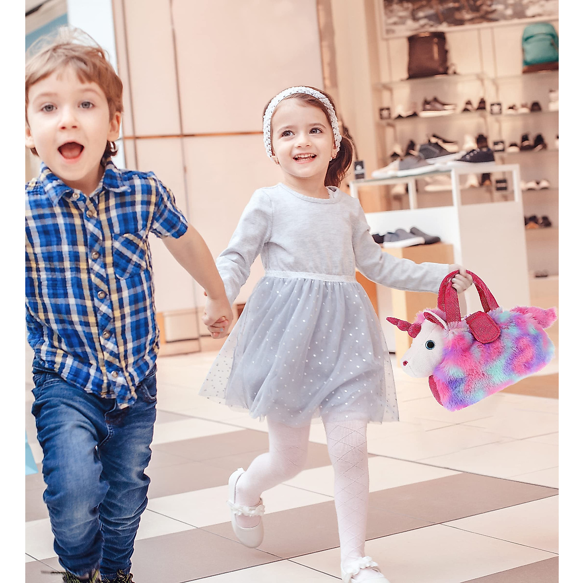 DolliBu Cotton Candy Pink Unicorn Plush Toy Pet Carrier - Cute Unicorn Stuffed Animal Pet Purse for Girls, Removable Sparkly White Unicorn Plush Toy in Fluffy Pink Handbag for Dress Up, Pretend Play