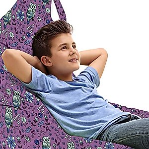 Ambesonne Garden Lounger Chair Bag, Natural Themed Beauty Bluish Dotted Owls and Plants Various Flowers Along Leaves, High Capacity Storage with Handle Container, Lounger Size, Multicolor