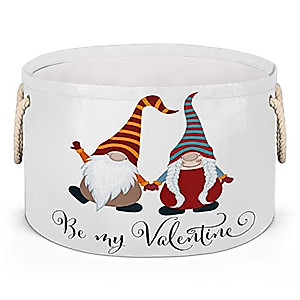 Valentine Cute Gnomes Love Heart (4) Large Round Baskets for Storage Laundry Baskets with Handles Blanket Storage Basket for Bathroom Shelves Bins for Organizing Nursery Hamper Girl Boy