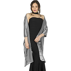 BlackButterfly Satin Shawl Bridesmaid Wedding Wrap Scarf (Silver)
