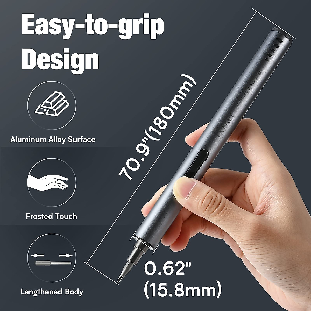 PKEY Cordless Electric Screwdriver，Electric Screwdriver Kit with 55 Magnetic Precision Bits ，2 Torque Settings，3 LED Light, Ideal For Computer, Bookcase, Bicycle，Watch