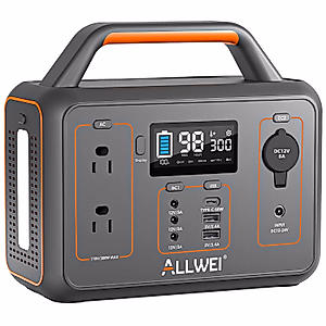 ALLWEI Portable Power Station 300W, 280Wh Solar Generator, USB-C PD60W, 110V Pure Sine Wave AC Outlet, 78000mAh Backup Lithium Battery LED Light for Outdoor Camping Emergency Home Backup(Renewed)