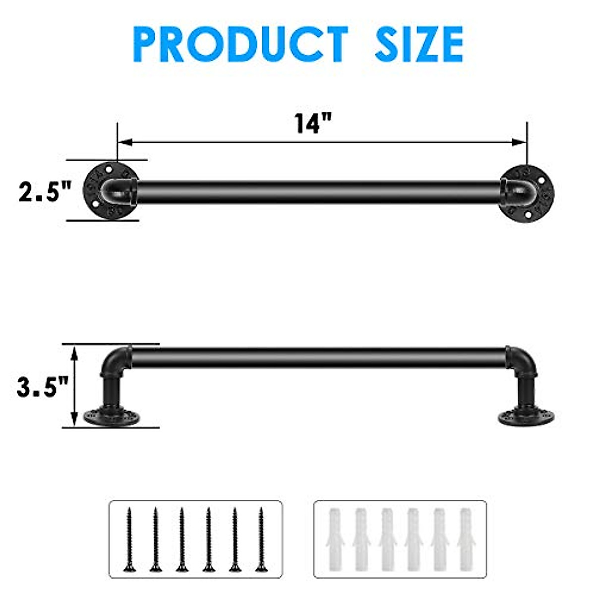 Industrial Pipe Towel Rack 14 inch Towel Bar, Wall Mounted Heavy Duty Matte Black Finish Bath Towel Holder for Kitchen Or Bath Hanging (1 Pack)