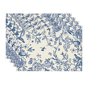 Artoid Mode Hydrangea Flowers Branches Chinoiserie Spring Placemats Set of 4, 12x18 Inch Table Mats for Party Kitchen Dining Decoration