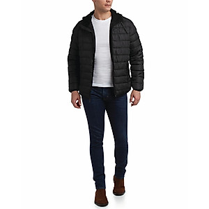 Perry Ellis Men's Winter Jacket - Soft Fleece Quilted Packable Puffer Hooded Down Jackets - Winter Jackets for Men (S-XXL), Size Large, Ink Black