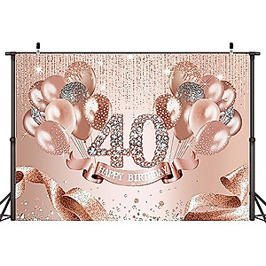 Wollmix 40th Birthday Decorations Women Backdrop Banner 7x5ft Happy 40th Bday Pink Rose Gold Balloons Party Supplies Photography Background Sign Poster 40 Fifty Years Old Photo Booth Props