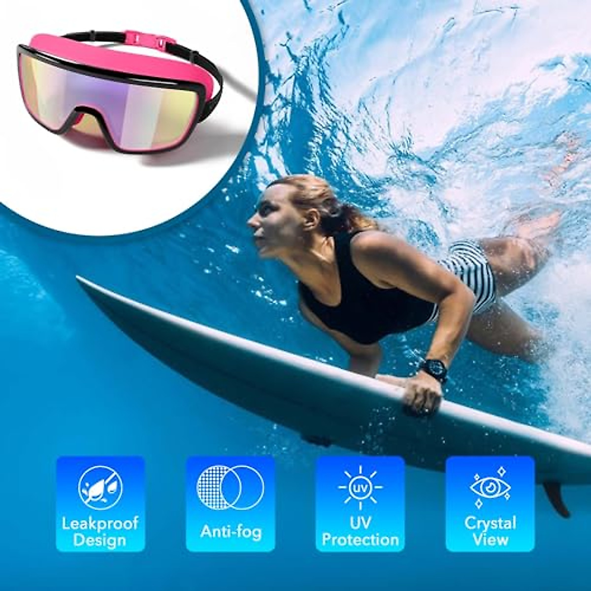 Angel season Swim Goggles Adult UV Anti Fog Waterproof Swimming Goggles Eyewear Men Women Pool Water Sports Adjustable, Pink