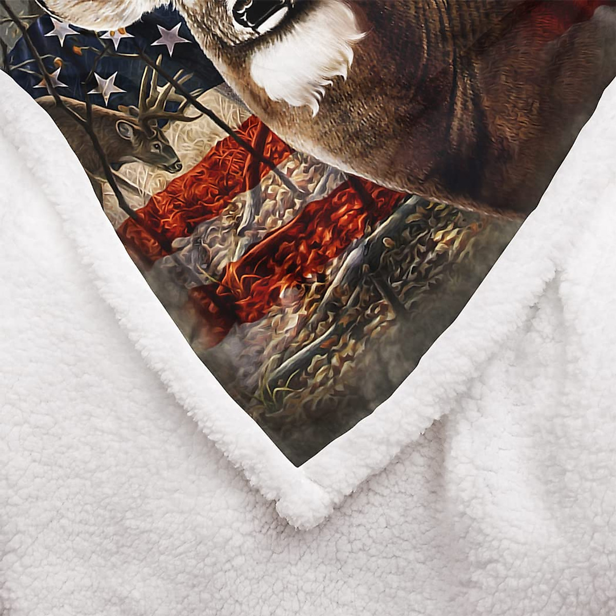 HommomH Deer Sherpa Blanket 50"x 60" American Flag Deer Blankets Super Soft Fuzzy Thick Warm Fleece Throw for Man Bed Couch