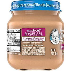 Gerber Natural for Baby Wonder Foods 2nd Foods Baby Food Jar, Banana Blueberry, Made with Natural Fruit & Vitamin C, Non-GMO Baby Food, 4-Ounce Glass Jar (Pack of 10)