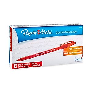 Paper Mate Stick Ballpoint Pens, Medium Point, Red Ink, 12-Pack Pens