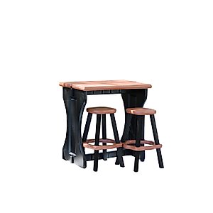 Leisure Accents Double Bar Set Includes 2 Barstools Redwood Top & Black Base Ideal for Patio Hot Tub Area Backyard Durable WeatherResistant Design Easy Nohardware Assembly Proudly Made in USA