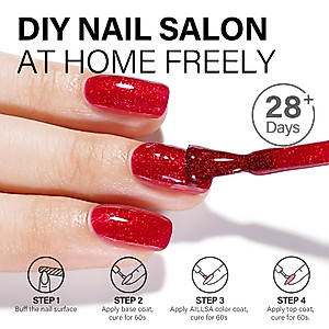 AILLSA Red Glitter Gel Nail Polish Christmas Burgundy Holographic Gel Polish Wine Sparkle Gel Polish Long Lasting Soak Off U V Gel Nail Manicure Salon DIY Gift for Women 0.51 Fl Oz/GF16