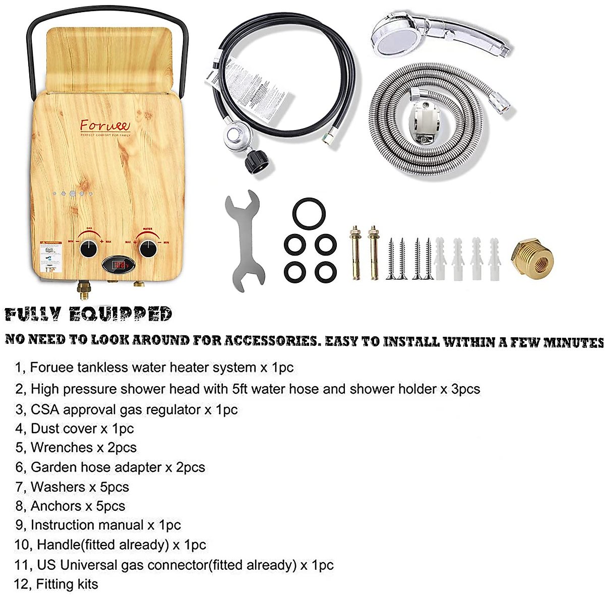 Portable Water Heater, Propane Tankless Water Heater, 1.32GPM/5Litre Capacity, 6-IN-1 Multiple Protection, 7 More Usage Scenarios, Low Pressure Startup, Lemon Tree
