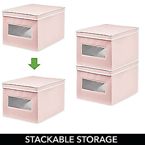 mDesign Large Fabric Stackable Closet Storage Organizer Box, Front Window/Lid for Bedroom, Office, Mudroom Organization, Hold Clothes, Blankets, Linens, Jane Collection, 6 Pack, Pink/White