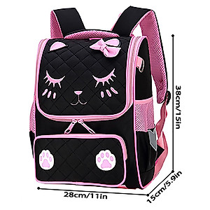 FEWOFJ Cute Cat Face Backpacks for Teen Girls, Kids Backpack for Toddler Girl Preschool Bookbags Elementary School Bags - Black