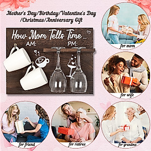 80UncleKimby Mothers Day Gifts for Mom - Funny Wooden Holder for Mother’s Day Gift from Daughter Son Kids Husband Birthday Present(Mugs&Glasses Not Included,Assembly Needed),How Mom Tells Time AM PM