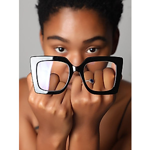 AIEYEZO Oversized Blue Light Glasses for Women, Anti Fatigue Prevent Headache Computer Eyeglasses (Black)