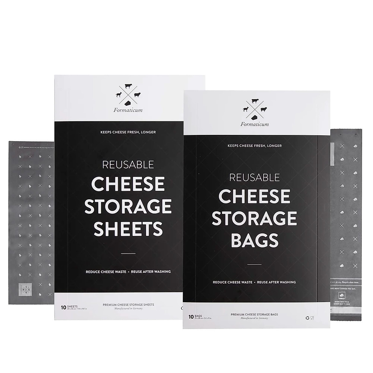 Formaticum Reusable Storage Bundle - Includes Reusable Cheese Storage Bags and Reusable Cheese Storage Sheets, Gift for Charcuterie Board Presentation and Food Tasting Events