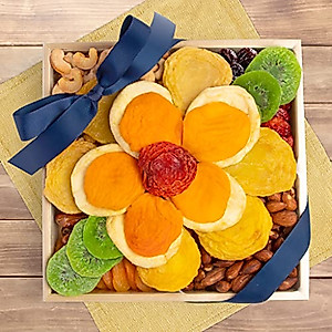 Blue Bow Gourmet Floral Dried Fruit & Nut Gift Tray for Easter, Mother's Day, Birthday, Thank You, Sympathy
