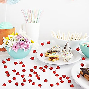 Halodete Apple Birthday Confetti - Baby Shower Party Table Decorations - Fruit Party Confetti - Summer Apple Table Scatter Confetti Decorations - Red Glitter, 120pcs