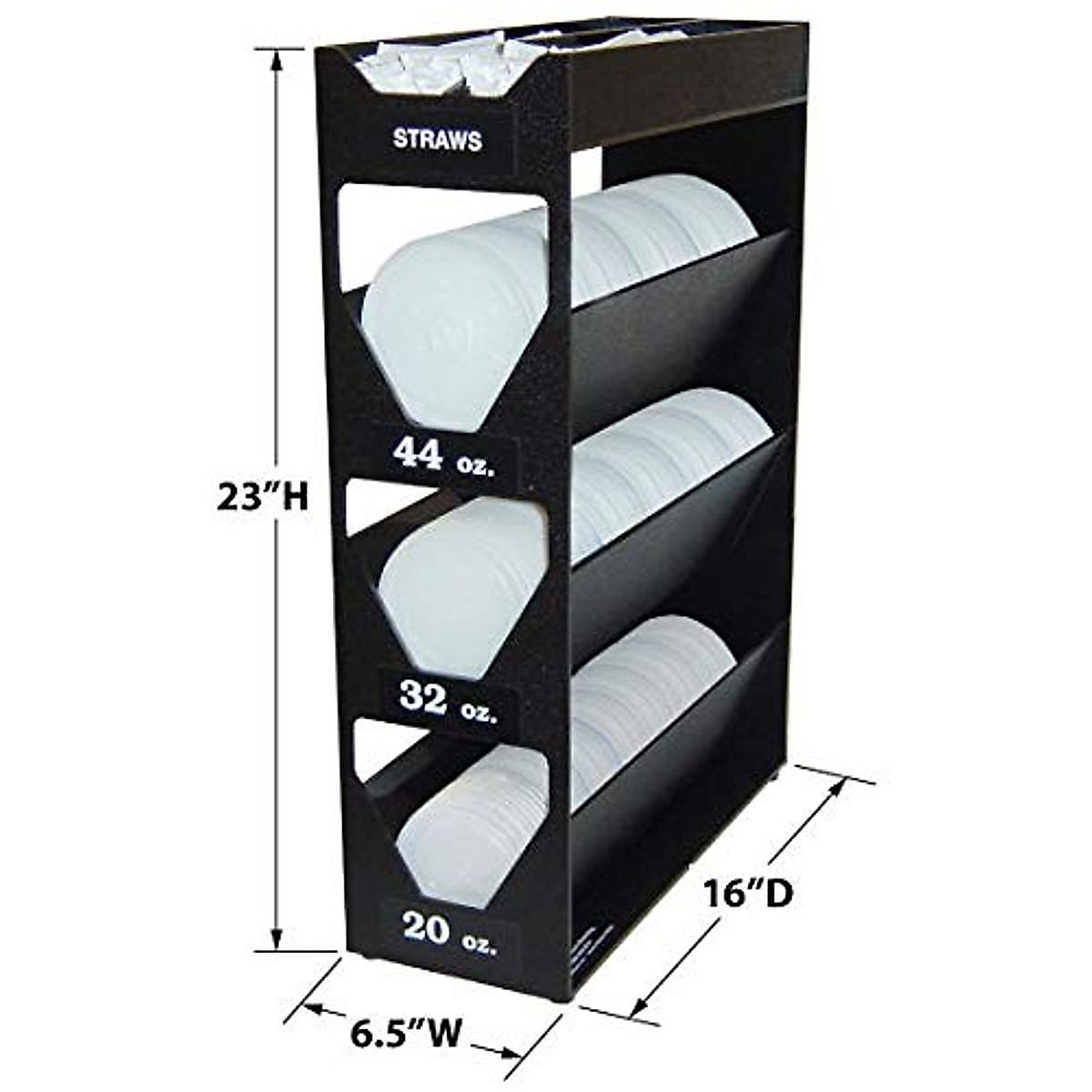 23065 by PPM: Three Compartment Vertical Lid and Straw Holder has Divided Straw Compartment - Coffee or Fountain Lids - 6 1/2" W x 16" D x 23" H