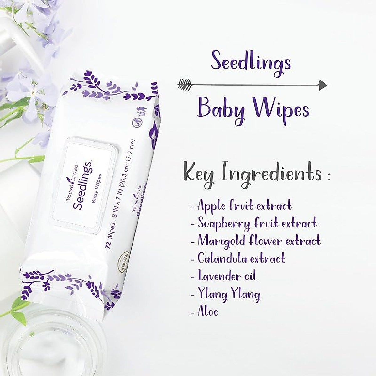 Young Living Seedlings Baby Wipes, 72ct | Gentle Care for Little Ones | Skin Moisturizer | Hydrating & Smooth | Sensitive Skin | Thick Wipes | Alcohol-Free | Ideal for Hands & Faces | Water-Infused