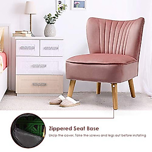Giantex Velvet Accent Chair, Upholstered Modern Sofa Chair w/Wood Legs, Thickly Padded, Small Armless Wingback Club Chairs for Living Room Bedroom Furniture