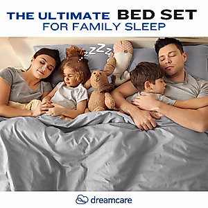 DREAMCARE Full Size Sheets - Cooling Bed Sheets - 4pcs Set - up to 15" Deep Pocket Full Sheet Set - Sheets Full Size Bed - Soft & Long Lasting 100% Fine Brushed Polyester with Side Pocket - LightGray